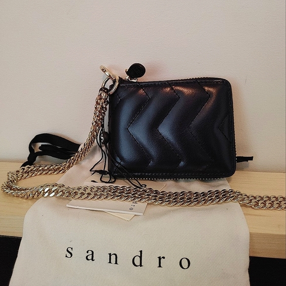 Sandro | Bags | Sandro Paris Leather Mini Card Coin Zip Wallet With ...